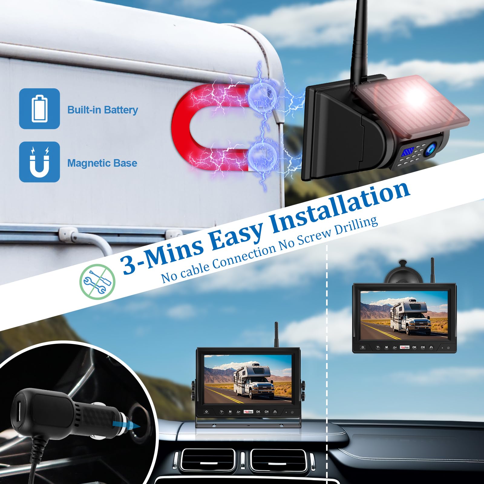Backup Camera System for Trucks and RVs - 7-Inch Display with IP68 Waterproof Rear View Camera, IR Night Vision, and Easy Installation for Vehicles, Trailers, Campers, and Vans