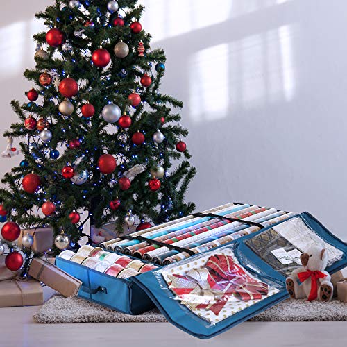 Hearth & Harbor Wrapping Paper Storage Container - Christmas Storage Bag with Interior Pockets - Gift Wrapping Organizer Storage Fits Up to 22 Rolls of 40" - Tear Proof Wrapping Paper Organizer