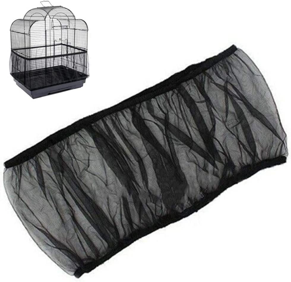 Bird Cage Seed Catcher,Seed Catcher Guard Net Cover,Parrot Nylon Mesh Net Cover,Prevent Scatter and Mess, Soft Airy Cage Net Stretchy Skirt for Round Square Cages(Circumference 40 inch to 72 inch)