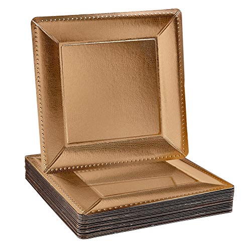 Silver Spoons ELEGANT DISPOSABLE CHARGER PLATES - Beaded Rim - Made of Premium Carstock Materials - 13', 10 PC, Gold - Square