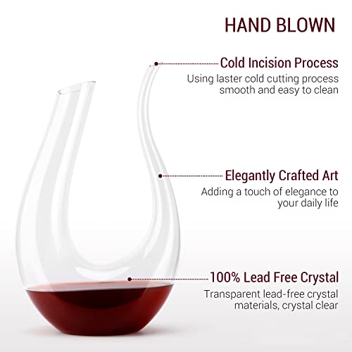 Gnimihz Wine Decanter - Handmade Lead-free Crystal Swan-neck Decanter, Elegant and Effective Wine Accessories, Wine Gifts, 1500ml