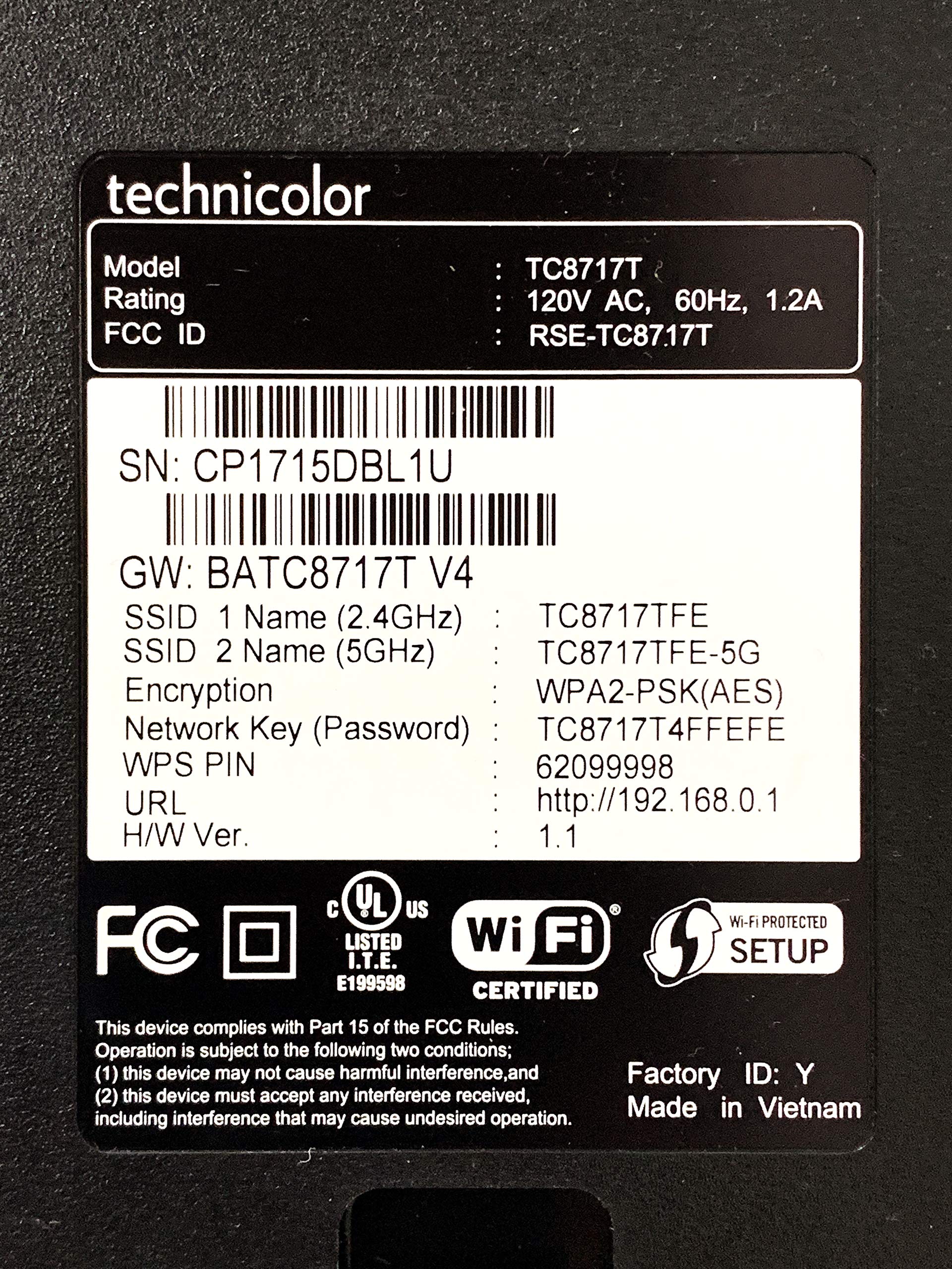 Technicolor TC8717T DOCSIS 3.0 Telephony Wireless Modem Router