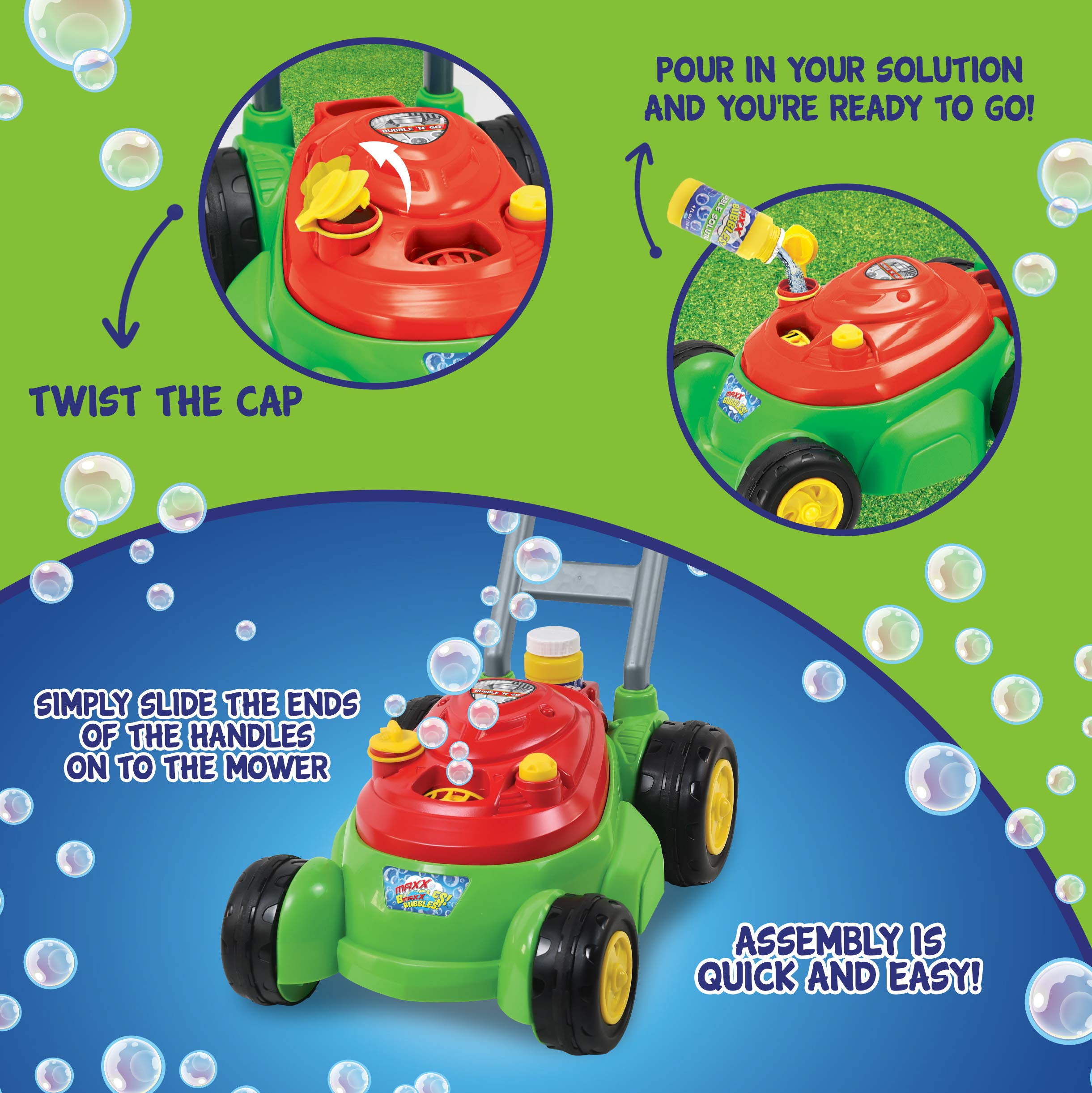 Maxx Bubbles Deluxe Bubble Lawn Mower Toy – Includes 4oz Bubble Solution | Outdoor Bubble Machine for Kids | Easy to Use, No Batteries Required | Amazon Exclusive, Red – Sunny Days Entertainmen