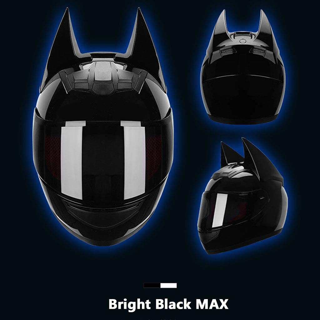WANGFENG Women Cat Helmet with Ears Black Full Face Men Motorcycle Street Helmet with Bluetooth Headset Kids Flip Up Visors Helmets for ATV Crash Scooter DOT Certified (54-62cm)