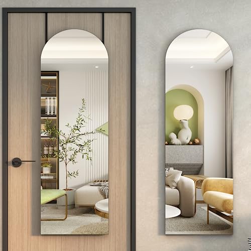 Kasibie Arched Full Length Mirror, 47"x14.5" Wall Mounted Mirror, Over The Door Hanging Mirror, Leaning Against Wall Mirror, Sleek Arched Mirror for Bedroom Living Room (Black)