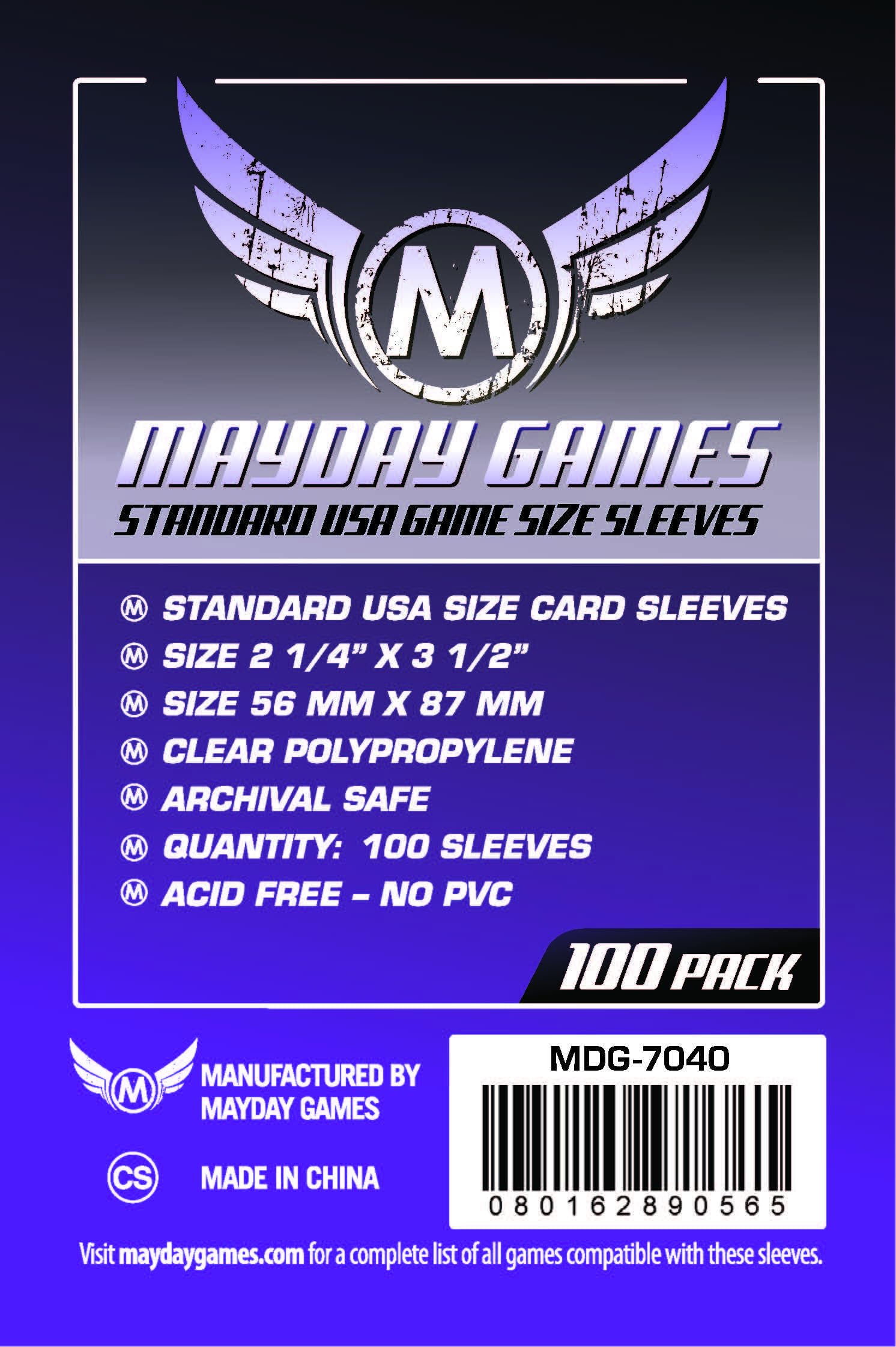 Mayday Games Purple Label: Standard USA Game Size Sleeves (100) 56mmx87mm