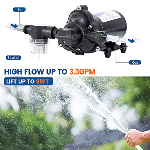 DC HOUSE 33-Series Black 115Volt Water Pressure Pump 3.3GPM 45PSI with Power Plug Self Priming Water Pump Electric 115V AC for High-Flow Moderate-Pressure Booster Agriculture Spraying Transfer