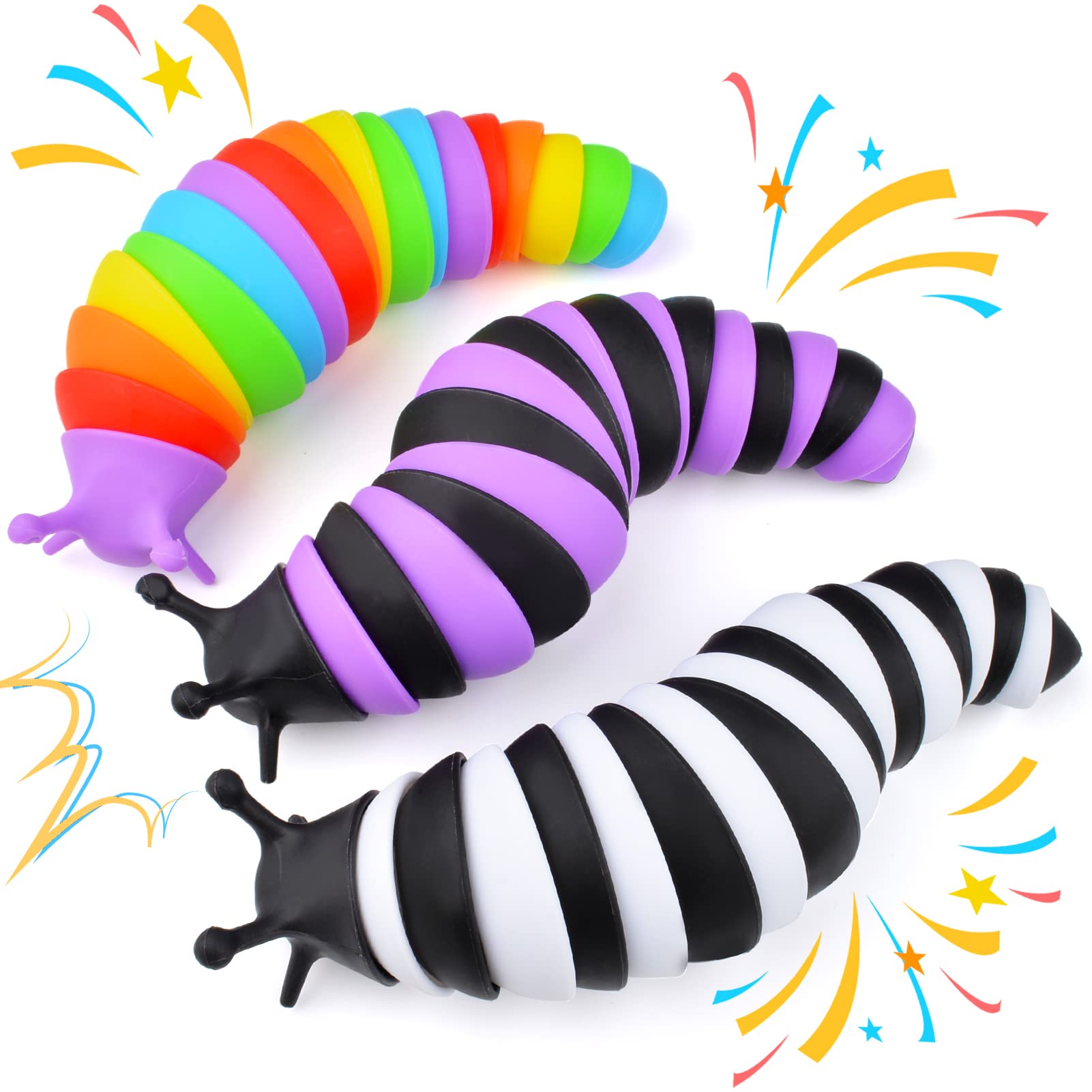 Cevioce Fidget Slug Toy, Sensory Slug Fidget Toy for Kids & Adults, 3Pcs Cute Autism Sensory Toys for Autistic Children, Toddler Stress Relief Toy|Easter Basket Stuffers Valentines Gift for Kids ADHD