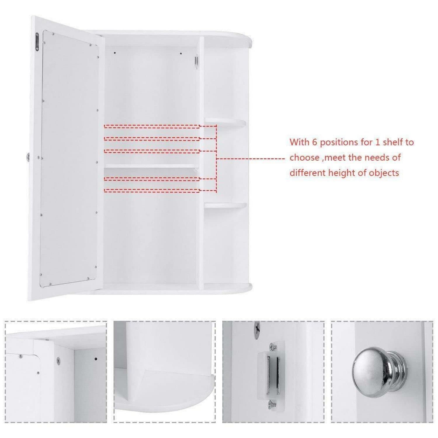 Home Bathroom Wall Mount Cabinet Storage Shelf Over Toilet w/Mirror Door