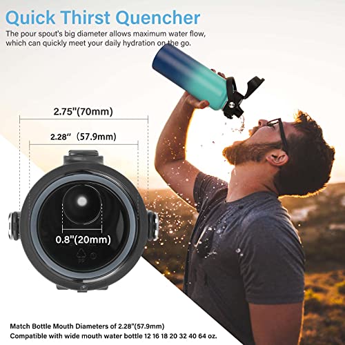 EIPOSAU Auto Flip Lid for Hydro Flask Wide Mouth, Great Spout Lid for Simple Modern, Takeya, Iron Flask and Other Brands, Replacement Lid with Button Lock, Black, 2Pack