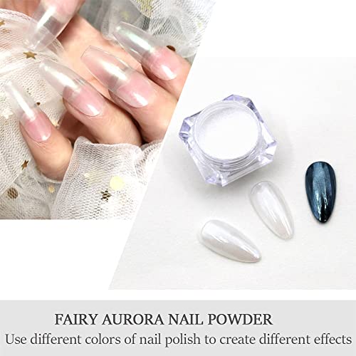 White Pearl Chrome Nail Powder, Pearlescent White Nail Art Jewelry Glitter Powder Mirror Effect Aurora Magic Pearlescent Symphony Mermaid Pearl Neon Nail Powder,DIY Nail Art Decorations Manicure Tool