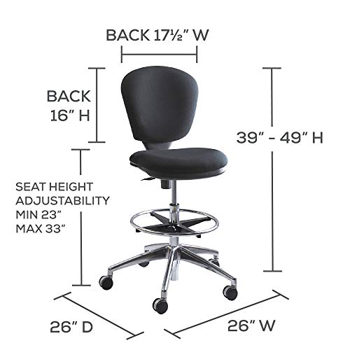 Safco Products Metro Extended Height Rolling Chair 3442BL Ergonomic & Pneumatic Height Adjustment 250lbs Load Capacity Padded Fabric Swivel Base Black