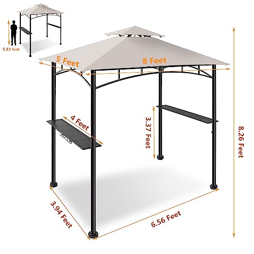 FAB BASED 5x8 Grill Gazebo Canopy for Patio, Outdoor BBQ Gazebo with Shelves, Barbeque Grill Canopy (Grey)