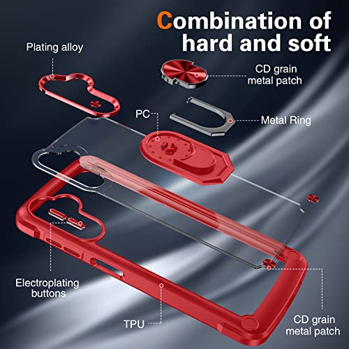 GOLDJU for Samsung Galaxy A14 5G Case, Galaxy A14 Case with [1P Screen Protector]& [1P Camera Lens Protector]& [Metal Kickstand]& [10FT Military Grade Drop Protection] Clear Back 2023(Red)