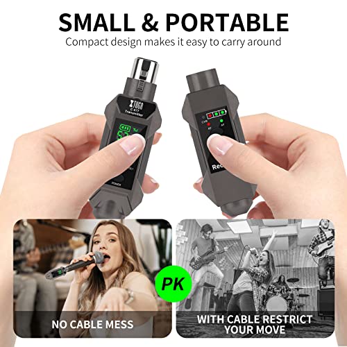 XTUGA C-977 UHF Wireless XLR Transmitter and Receiver& Wireless Guitar Transmitter Receiver,Rechargeable Mic Adapter 16 Channels 164ft Range for Dynamic Microphone,Audio Mixer,Electric Guitar Bass