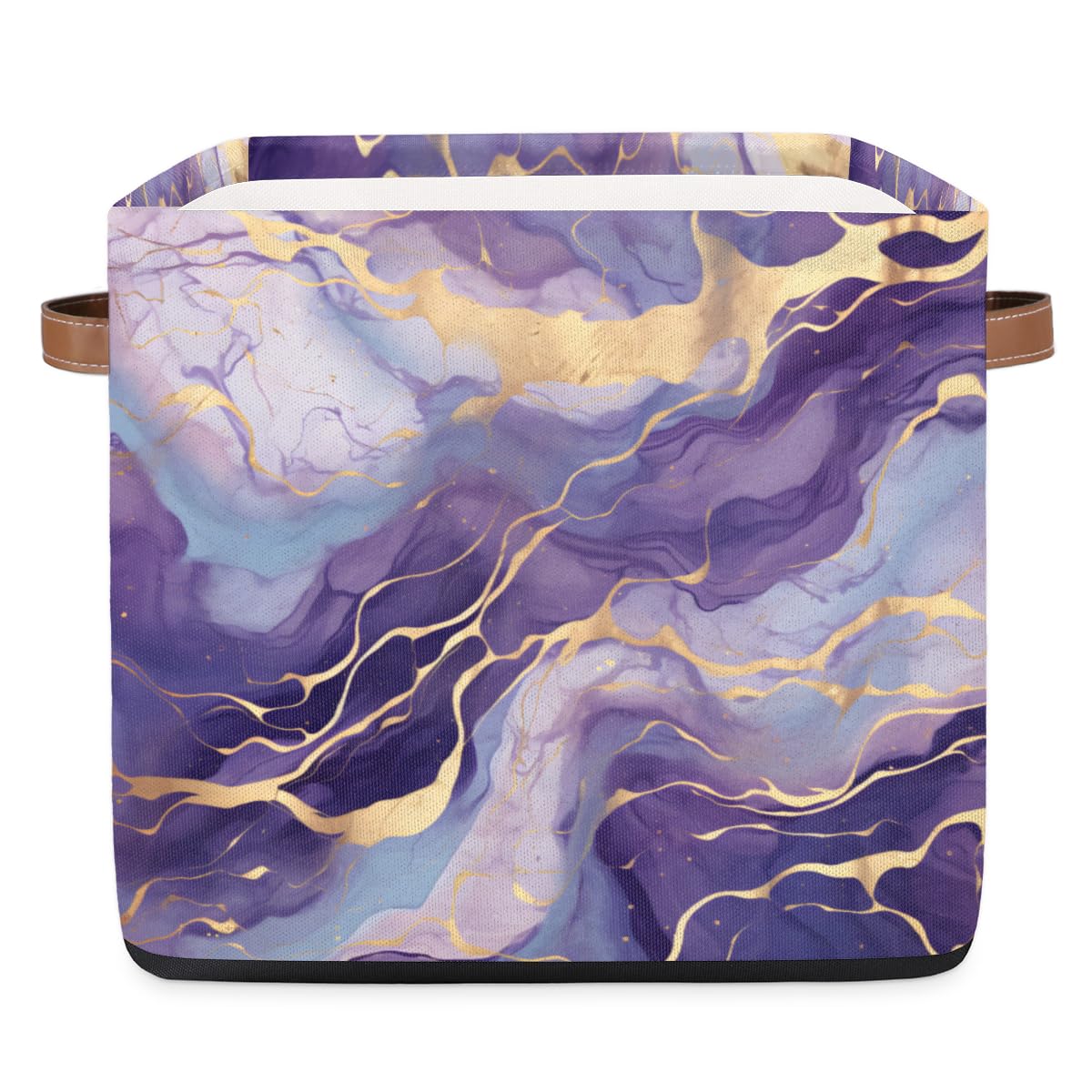 cfpolar Large Storage Baskets for Organizing, 13x13in Abstract Purple Marble Closet Storage Bins for Shelves, Foldable Fabric Storage Cubes with Handles for Home Clothes Toy Nursery Pet Decorative