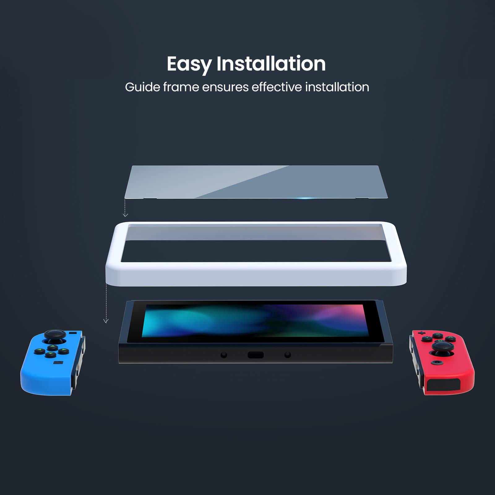 tomtoc [2 Pack Tempered Glass Screen Protector for Nintendo Switch, Easy Installation with Alignment Frame, Anti-Scratch, HD Clear