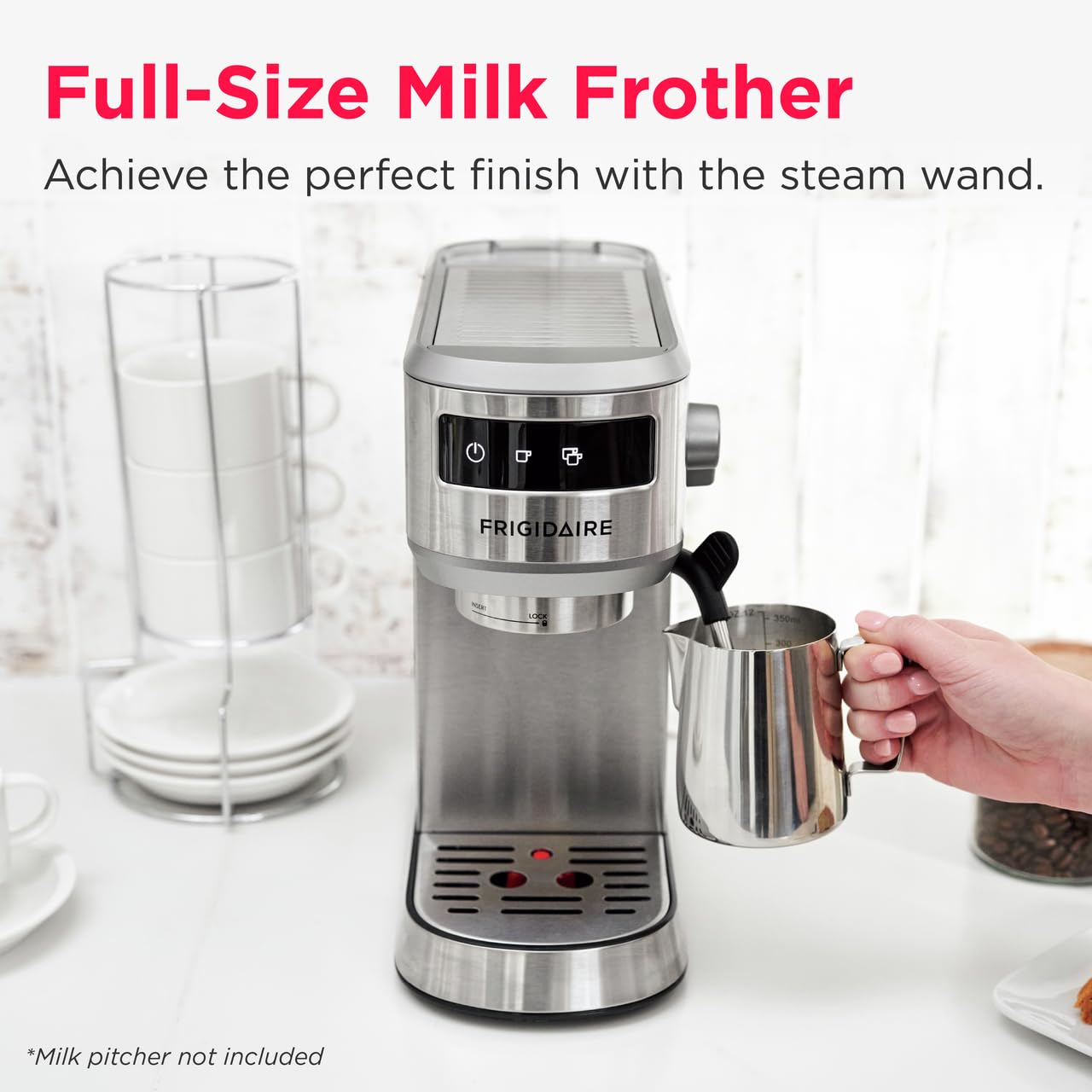 Frigidaire 20 Bar Small Espresso Machine with Milk Frother and Tamper - Makes Cappuccinos, Lattes, and More, Stainless Steel