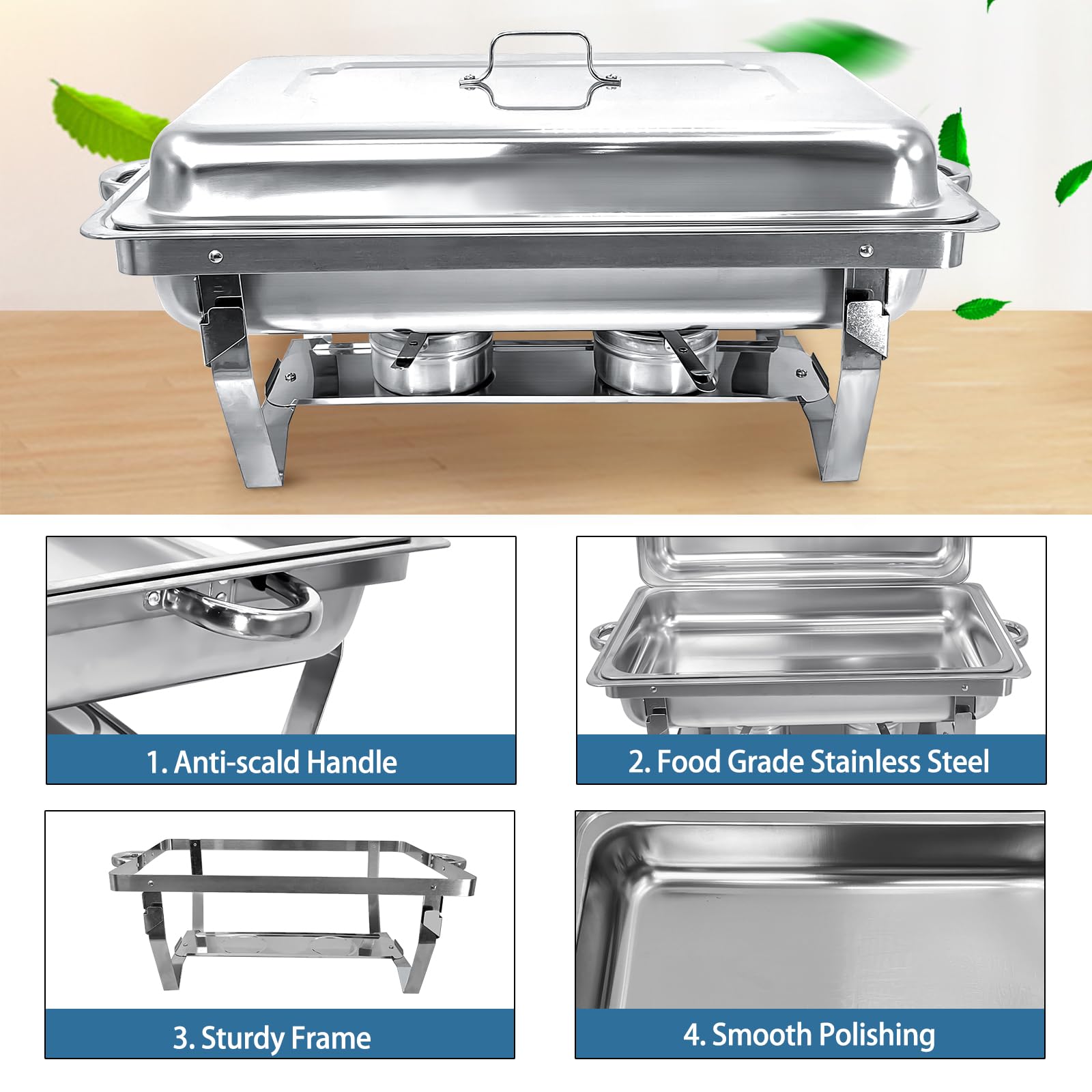 EVGTTI 7 Pack Stainless Steel Chafing Dishes 8 Quart Full Size Chafing Dish Buffet Set Silver Rectangular Catering Chafer Warmer for Buffet Banquet Party Catering Supplies