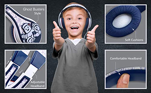 eKids Ghostbusters Kids Headphones, Adjustable Headband, Stereo Sound, 3.5Mm Jack, Wired Headphones for Kids, Tangle-Free, Volume Control, for Fans of Ghostbusters Merchandise