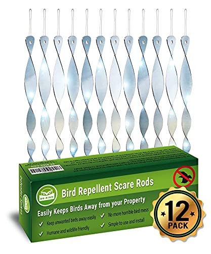 De-Bird Bundle Includes: Defender Spikes 12 pk & Bird Scare Rods 12pk, Outdoor Pest Defenders to Keep Off Pigeon, Woodpecker & Squirrels.