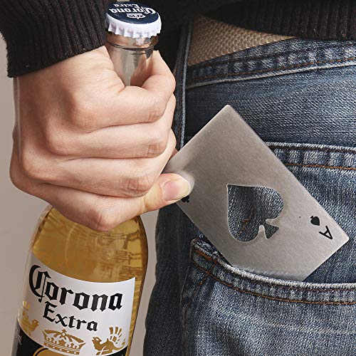 Cozihom 6 Pcs Bottle Opener, Stainless Steel Flat Casino Bottle Opener, Poker Bottle Opener, Spade Beer Opener, Silver & Black