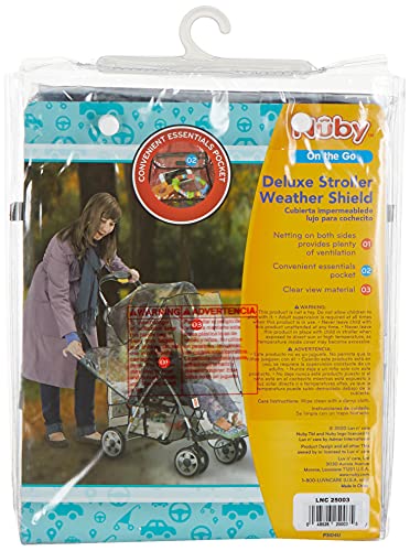 Nuby Deluxe Stroller Weather Shield, Clear Plastic Cover with Storage Pocket & Vented Sides