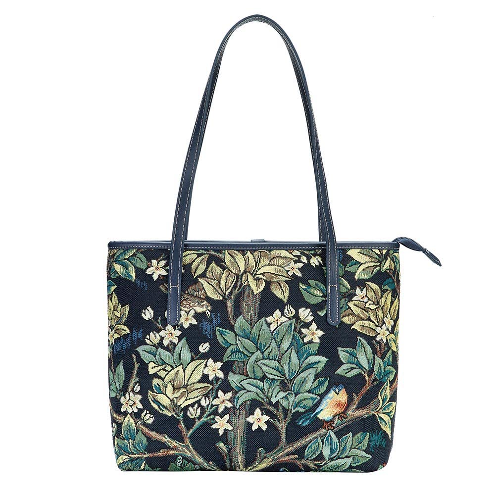 Signare Tapestry Shoulder Bag for Woman Travel or Work Tote Bags for Women In William Morris Blue Tree Of Life Design|COLL-ART-WM-TLBL