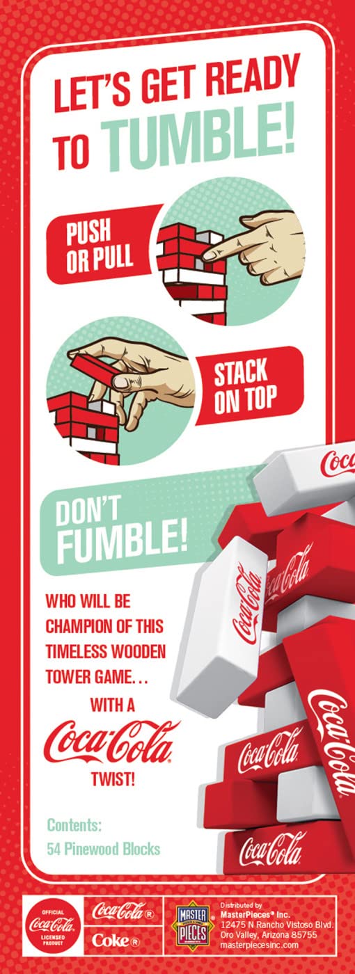 MasterPieces Family Games - Coca-Cola Wood Block Tumble Tower - Officially Licensed