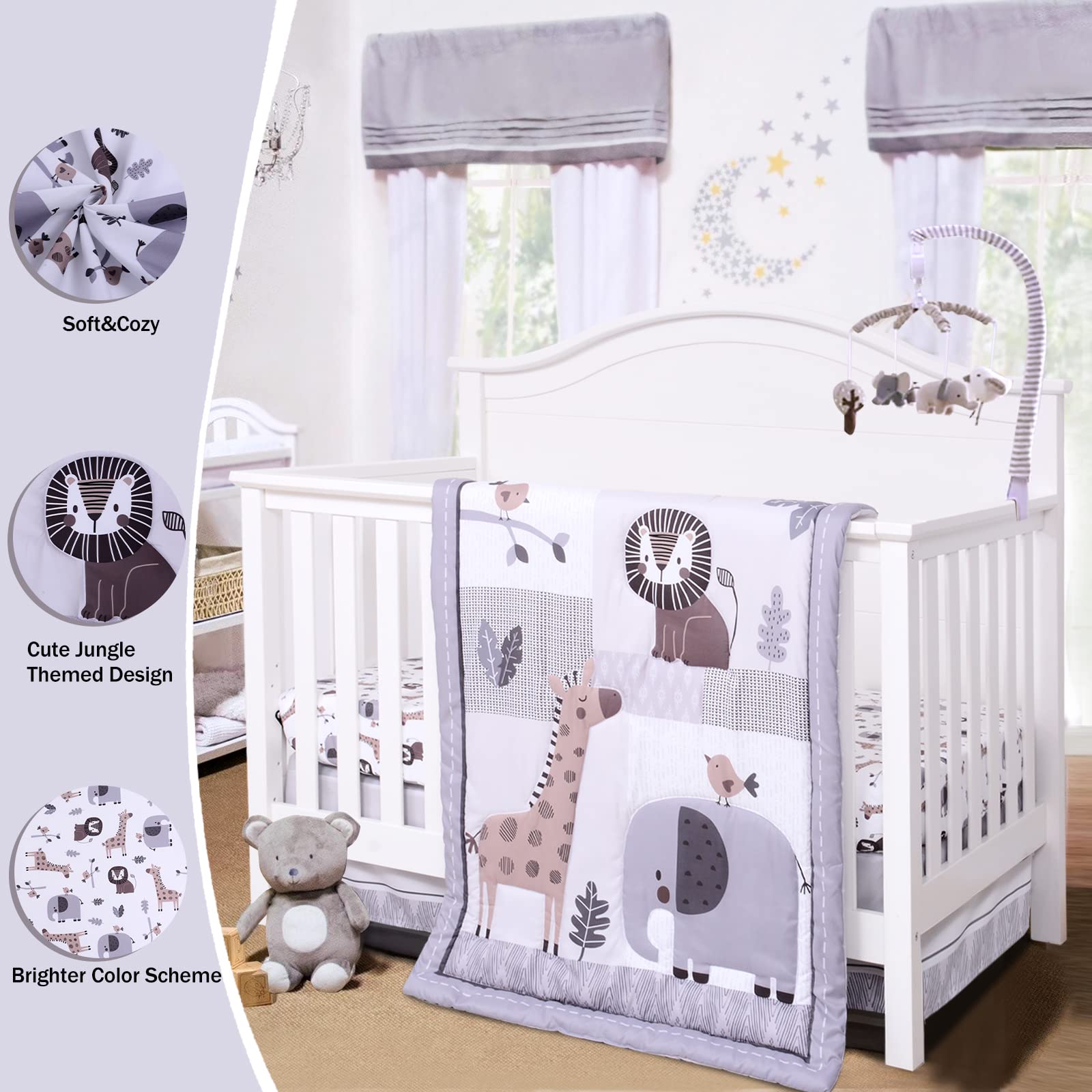 Cloele Baby Boy Crib Bedding Set 4 Piece Space Baby Comforter Bed Set Includes Crib Skirt Crib Quilt Fitted Sheet Toddler Pillowcase - Rocket Soft Nursery Bedding Set for Boys