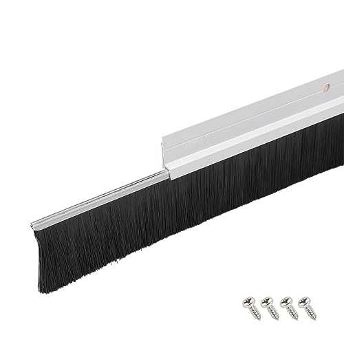 FarBoat Brush Door Seal Strip Aluminum Alloy Mounting Base Nylon Brush Gate Bottom Sealing Strip Garage Exterior Door Sweep Seal (Length 3.3Ft White)