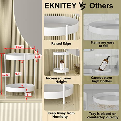 EKNITEY Bathroom Organizer Countertop Tray - Perfume Counter Organizers Small Sink Storage for Vanity Skincare 2 Tier (White)