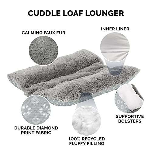 Furhaven Cat Bed for Indoor Cats, Washable w/ Removable Bolsters, For Pets Up to 9 lbs - Plush & Diamond Print Cuddle Loaf Mat - Gray, Small