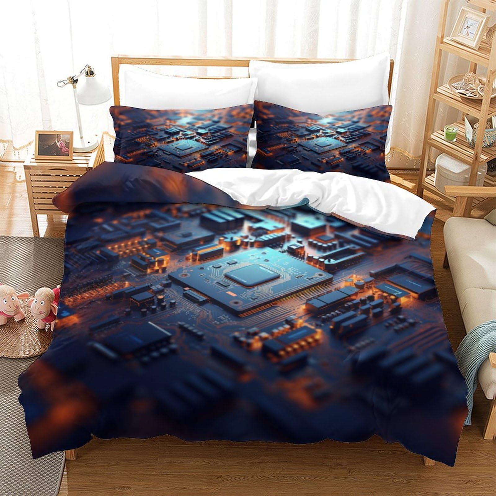 EVMILA Chips for Teens and Adults Quilt Cover Comforter Covers 3D Print Circuit Board Duvet Cover with Pillow Cases with Zipper Closure Soft Microfiber Bedding Set 3 Pieces Queen(228x228cm)