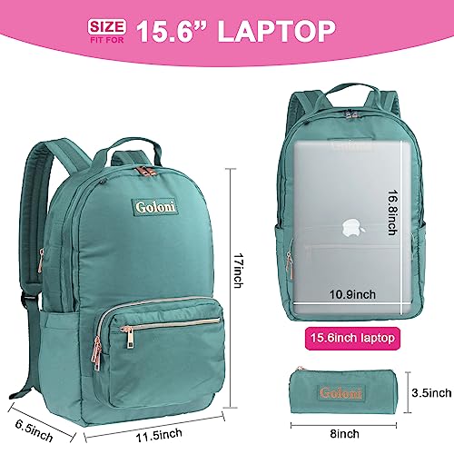 Goloni Classic Basic Backpack Separated Compartment For 15.6" Laptop With Pencil Case For Women,Waterproof High School Bookbag,Lightweight Casual Travel Daypack,Middle School Bag For Girls