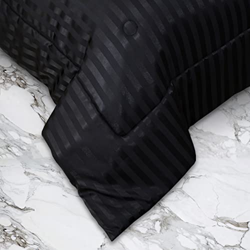 Sisher 5Pcs King Comforter, Stripe Silk Bedding Sets for Man Woman, Luxury Rich Black Bed in a Bag King (1 Comforter, 2 Pillowcases, 1 Flat Sheet, 1 Fitted Sheet)