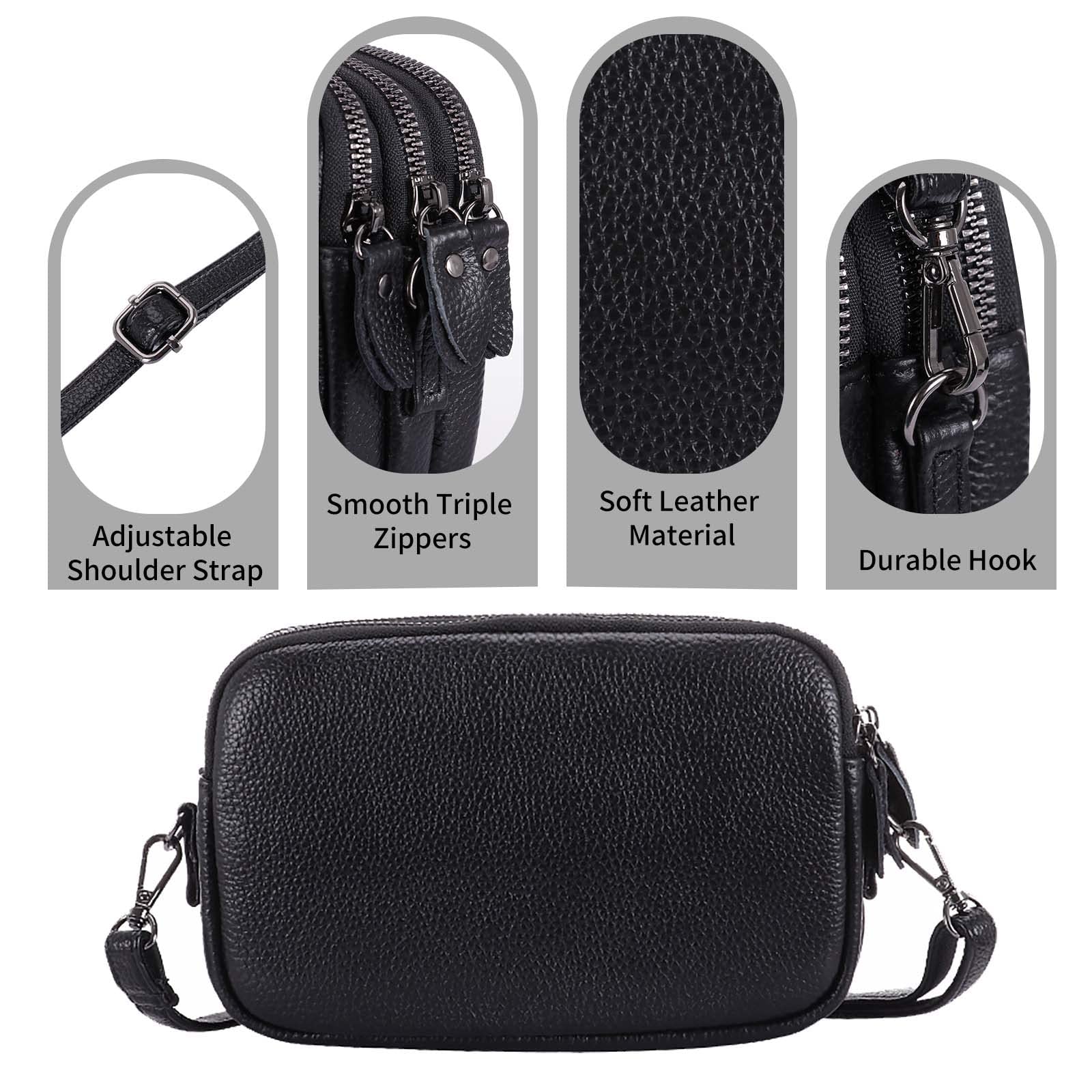 Small Crossbody Bags for Women Genuine Leather Crossbody Purses Trendy Clutch Purse Shoulder Handbag (Black)