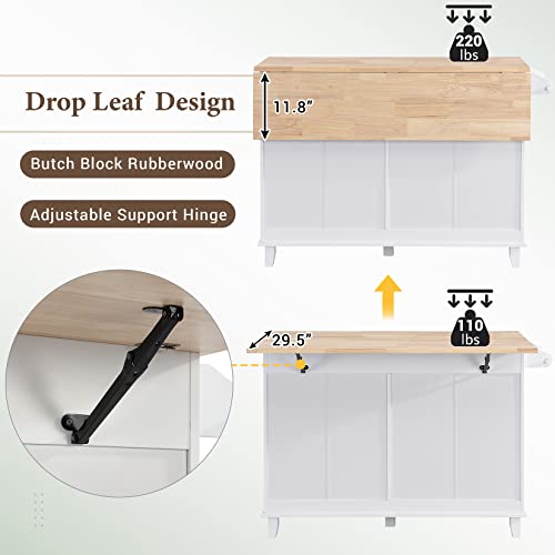 Farmhouse Counter Height Dining Table Set, Wooden Kitchen Island Prep Table with Storage for Apartment Small Places, 50" Breakfast Nook Table Set with 2 Stools, White