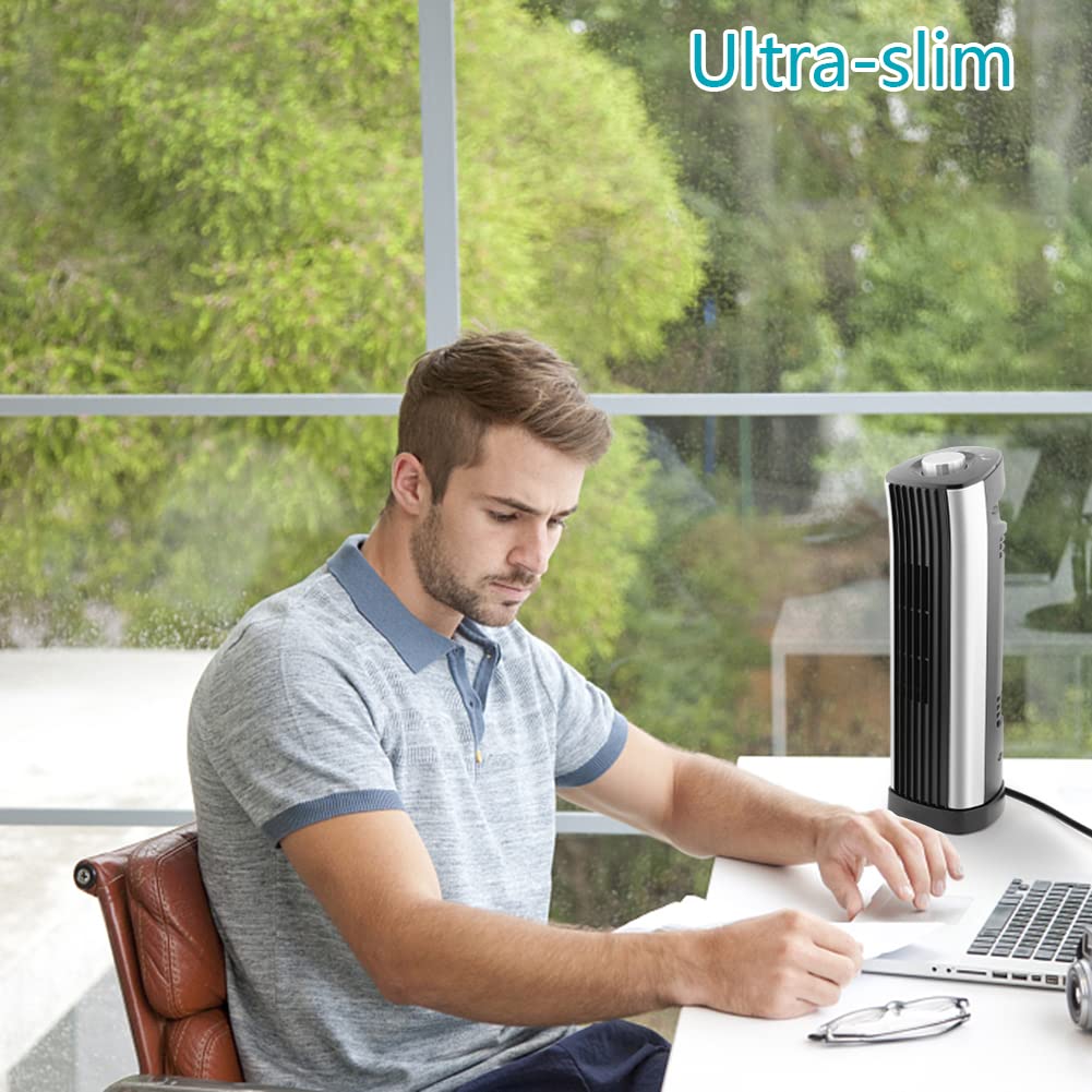 Small Oscillating Tower Fan, 14 Inch Ultra-Slim Quiet Desk Fan, Personal Table Fan, 2 Speed Settings and 2 Modes, Indoor Standing Fans for bedside Office Home Tabletop