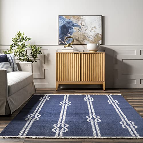 nuLOOM Ida Coastal Ropes Indoor/Outdoor Fringe Area Rug, 8' x 10', Blue