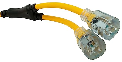Coleman Cable 01934 3-Feet Generator Power Cord Adapter, 10/4 Splitter Y Adapter, L14-30P to (2) 10/3 Lighted 5-20R