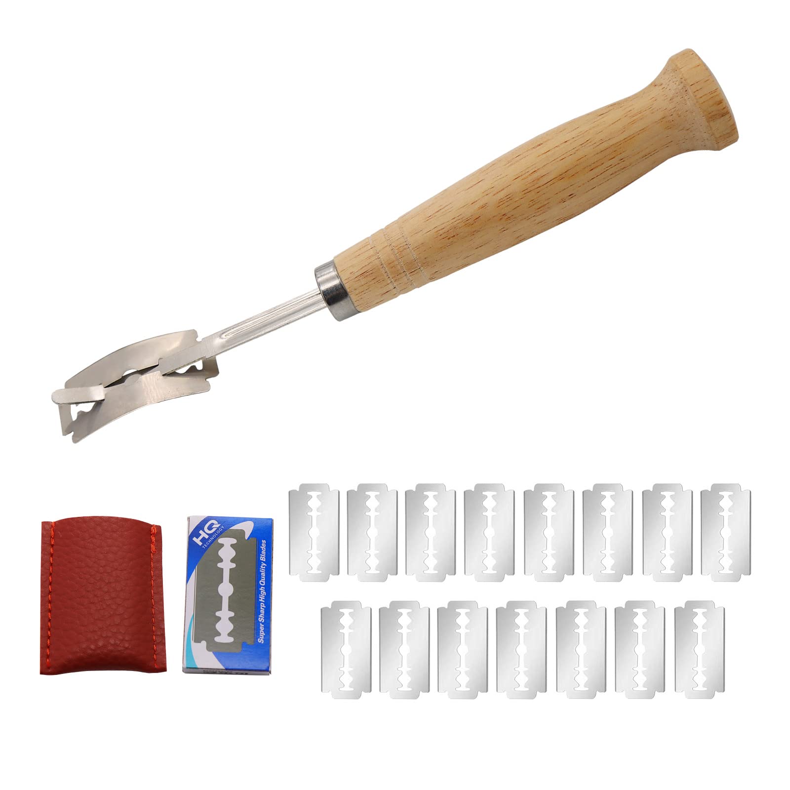 Bread Lame Slashing Tool, Dough Scoring Knife with 15 Razor Blades and a Protective Leather Cover, Hand Crafted Bread Lame Dough Scoring Tool for Sourdough Bread Baking