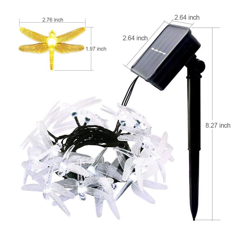LOHOME 30 LED Solar String Light Outside Waterproof Solar Powered Lamps, Dragonfly Fairy Lights Garden Lamp for Outdoor, Home, Lawn, Wedding, Patio, Party and Holiday Decorations (Warm White)
