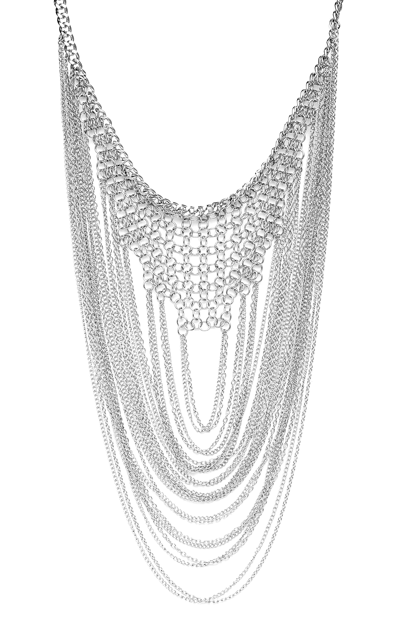 Badgley Mischka Women's Necklace - Elegant Layered Curb Chain Statement Bib Collar Necklace Costume Jewelry, White