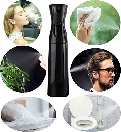 Black Hair Spray Water Bottle Continuous Pressurized 360 Fine Mist Sprayers Refillable Empty Plastic Mister for Skin Care Hairstyling Plants Cleaning 300ml 10oz