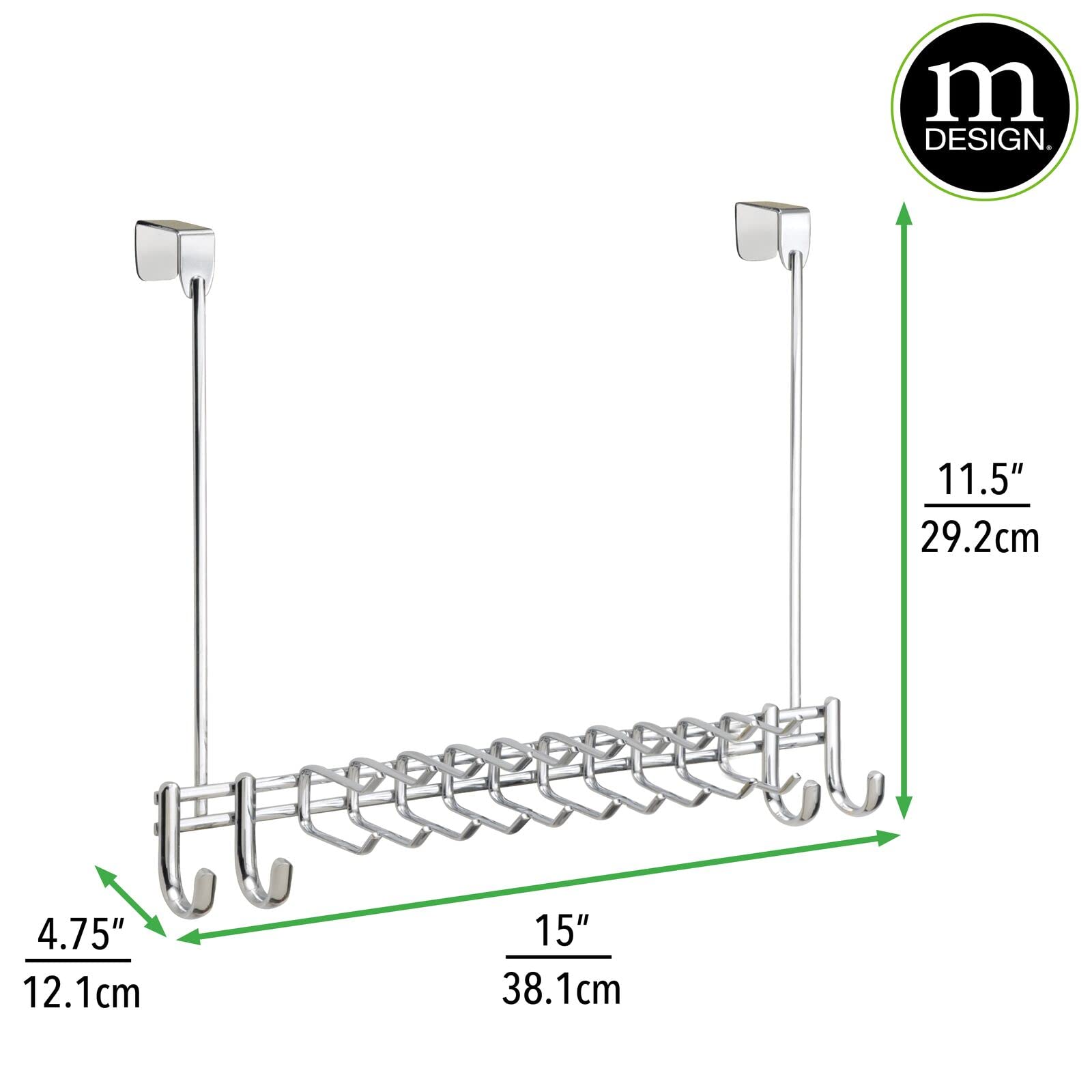 mDesign Over the Door Closet Organizer Rack for Ties, Belts - 24 Hooks, Chrome