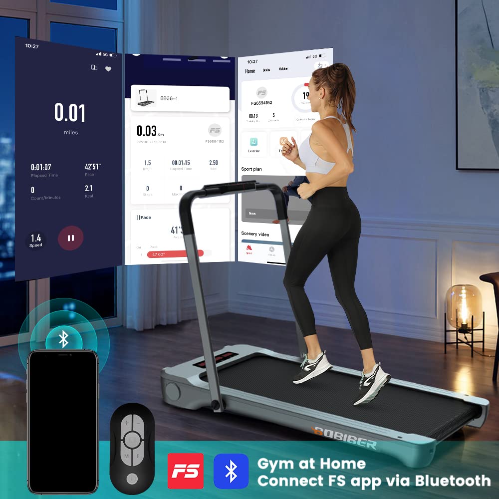 Bobiber Under Desk Treadmill, 2 in 1 Folding Treadmill 265 lb Capacity 3.0 HP Widen Running Belt Walking Pad to Increase Productivity and Promote More Restful Sleep (Silver-Gray)