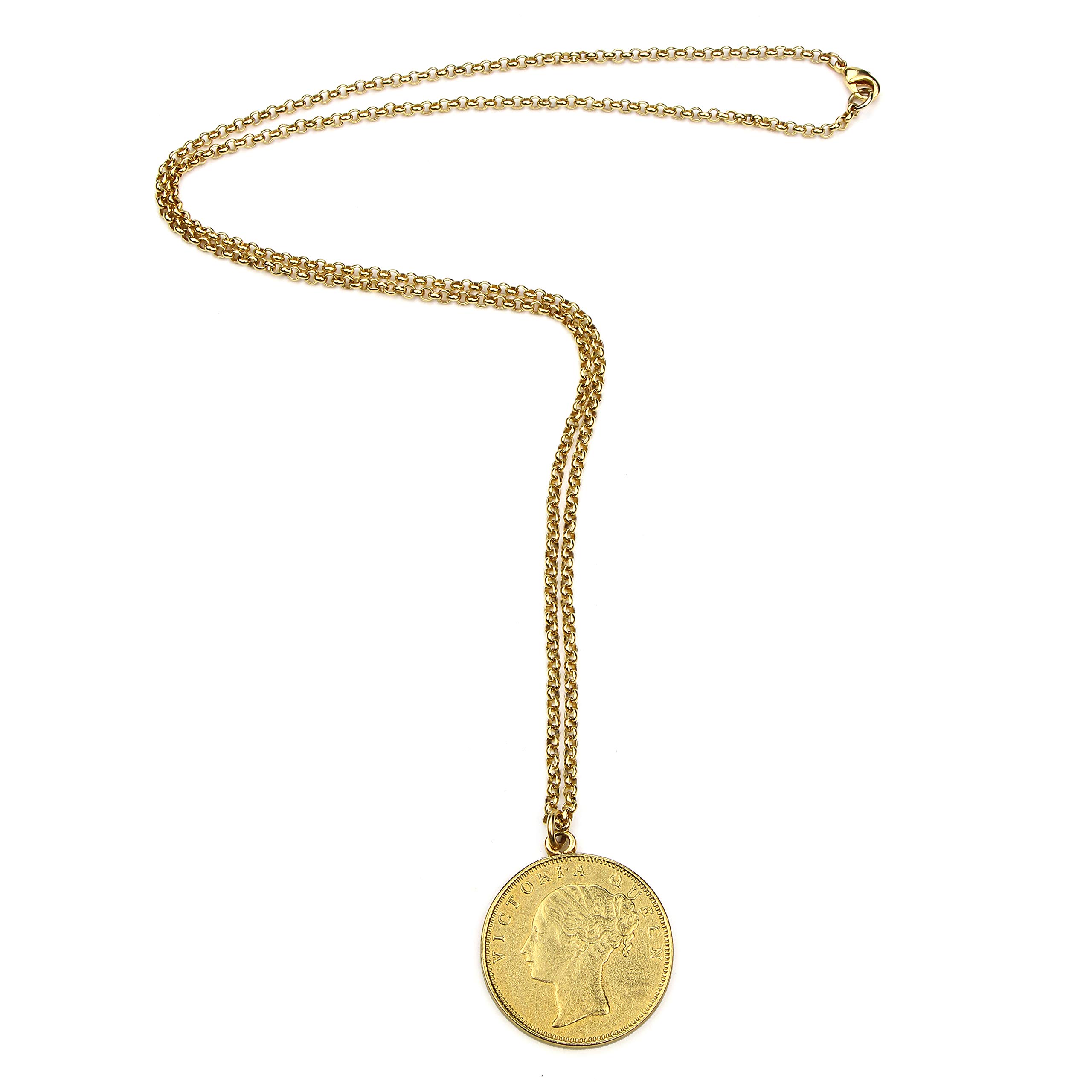 Ben-Amun Jewelry Mid Size Coin Pendant Statement 24k Gold Plated Necklace Made in New York, onesize (28636)