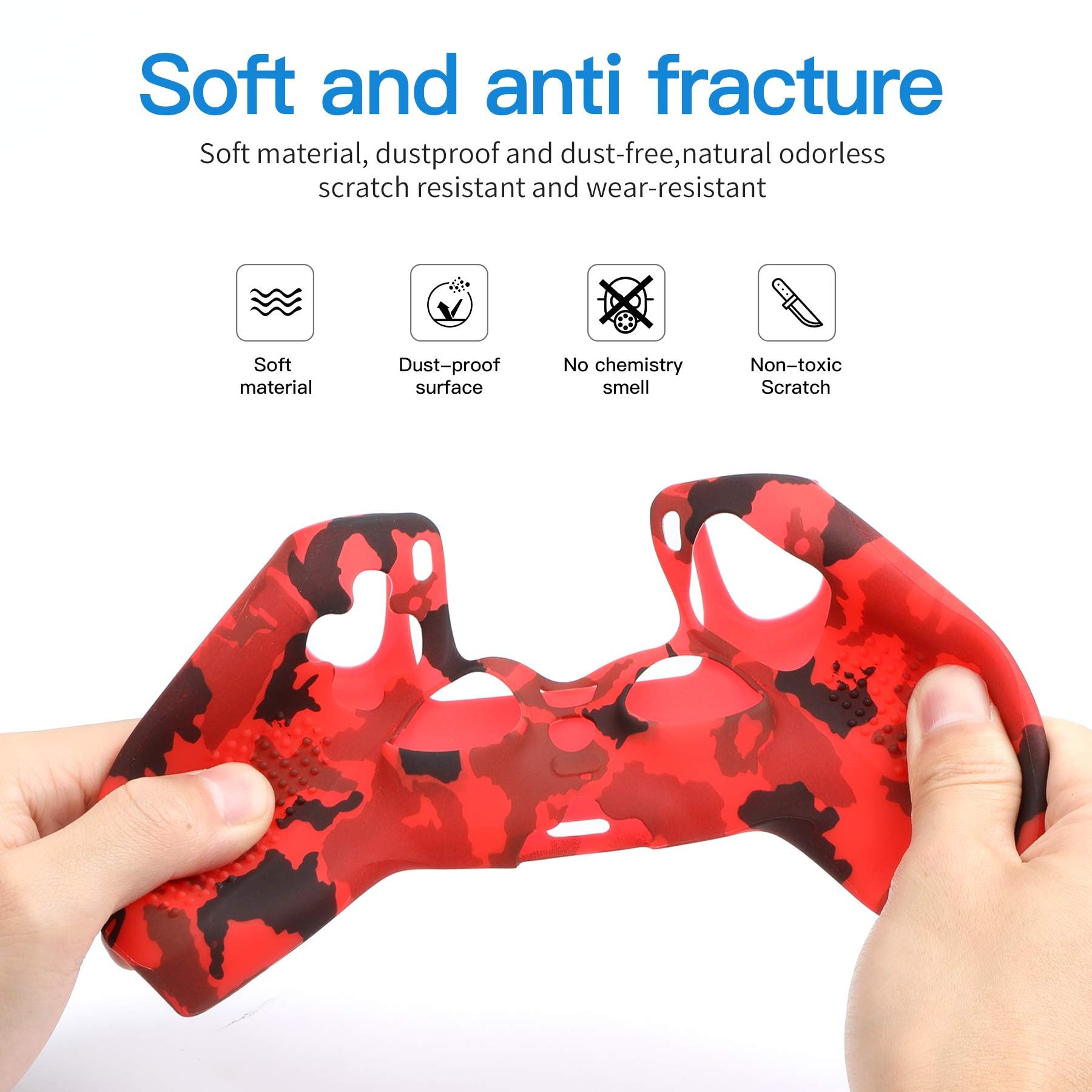 Benazcap Silicone Skin Accessories for PS5 DualSense Wireless Controller Grip Case with Anti-Slip Silicone Dustproof Protective, PS5 Controller Skin x 1, with Thumb Grip x 10 - Red Camouflage