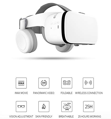 LONGLU VR Headset for iPhone & Android Phones, 3D Virtual Reality Wireless Bluetooth Glasses Goggles with Remote Controller for Play Game Watching Movie 4.7-6.2 inch Phone.